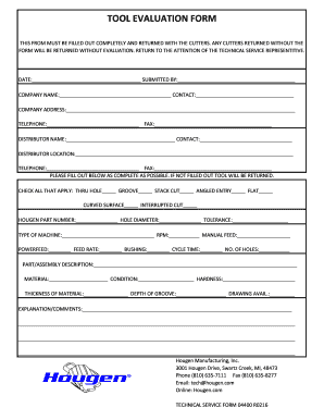 Fillable Online TOOL EVALUATION FORM - Hougen Fax Email Print - pdfFiller