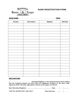 Fillable Online tbl org Band Registration Form - Tasmanian Bands League ...