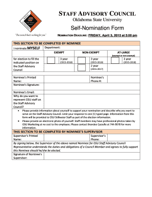 Fillable Online sac okstate Self-Nomination Form - Staff Advisory ...