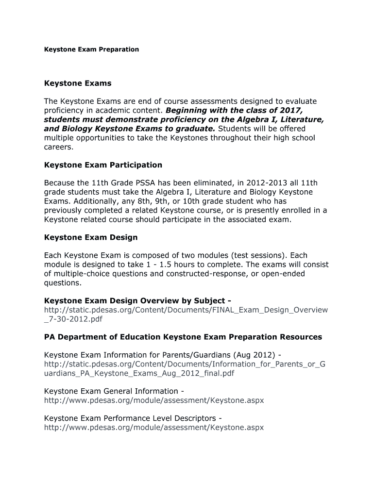 Fillable Online Keystone Exam Preparation Fax Email Print - pdfFiller