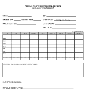 Fillable Online classroom medinaisd EMPLOYEE TIME REGISTER Fax Email ...
