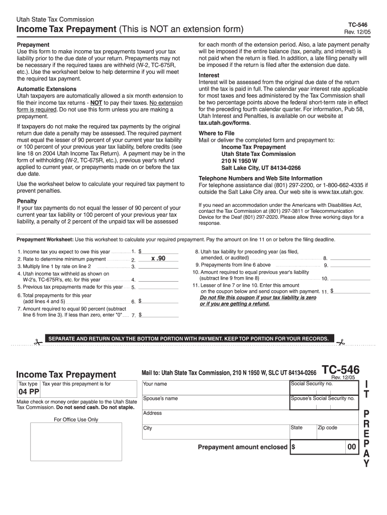 Fillable Online 2005 Utah Income Tax Prepayment TC-b546b Fax Email ...