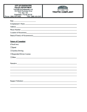 Fillable Online Traffic Complaint Form Fax Email Print - pdfFiller