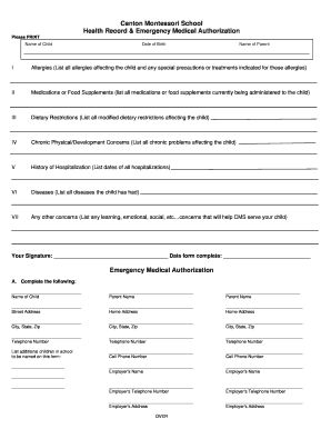 Fillable Online cantonmontessori Canton Montessori School Health Record ...