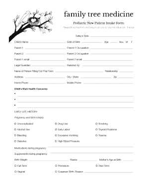 Fillable Online Pediatric New Patient Intake Form - Family Tree Fax Email Print - pdfFiller