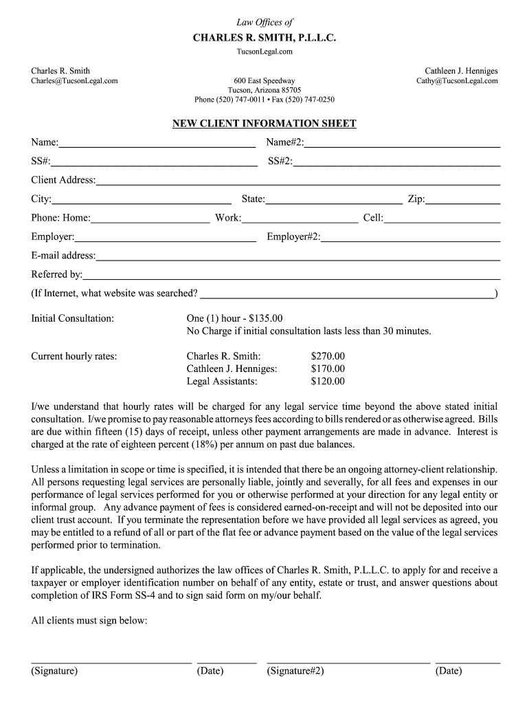 Fillable Online NEW CLIENT INFORMATION SHEET - btucsonlegalbbcomb Fax ...