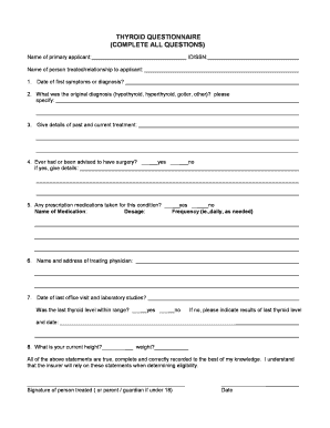 Fillable Online THYROID QUESTIONNAIRE COMPLETE ALL QUESTIONS Fax Email ...