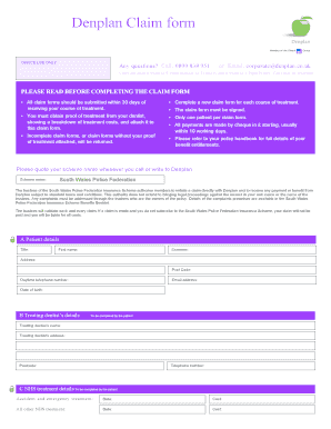 Fillable Online swpf Denplan South Wales Claim Form - swpf Fax Email ...