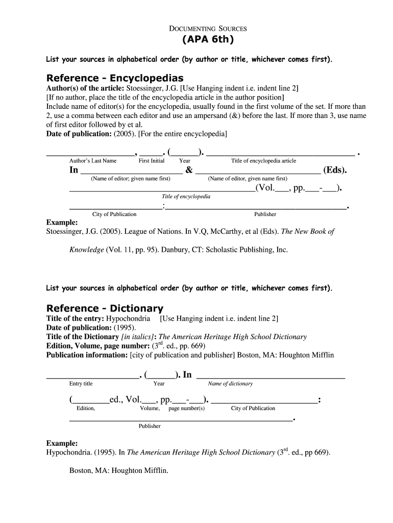 Fillable Online DOCUMENTING SOURCES APA 6th Fax Email Print - pdfFiller