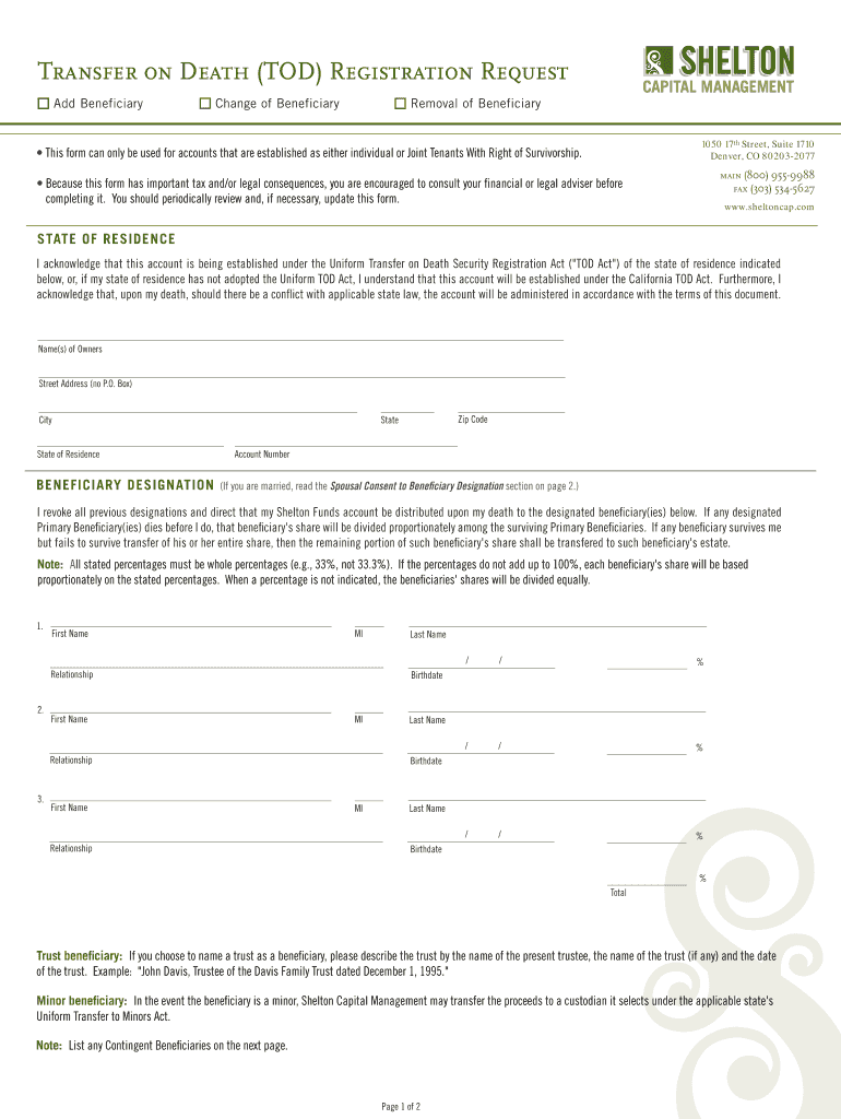 Fillable Online Transfer on Death TOD Registration Request Fax Email ...