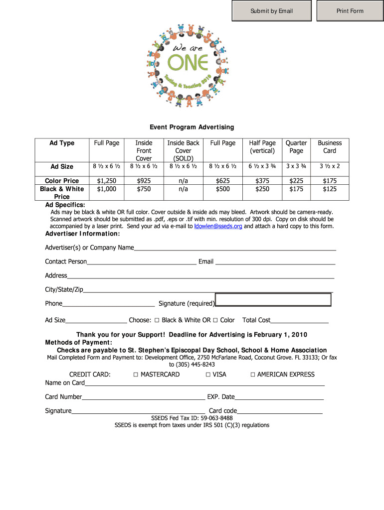 Fillable Online sseds Event Program Advertising Ad Size Color Price ...