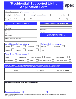 Fillable Online apex org Residential Supported Living Application Form ...