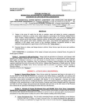 Fillable Online INTEGRA WATER LLC RESIDENTIAL SEWER SERVICE AGREEMENT ...