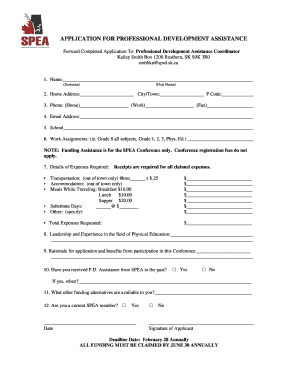 Fillable Online speaonline APPLICATION FOR PROFESSIONAL DEVELOPMENT ...