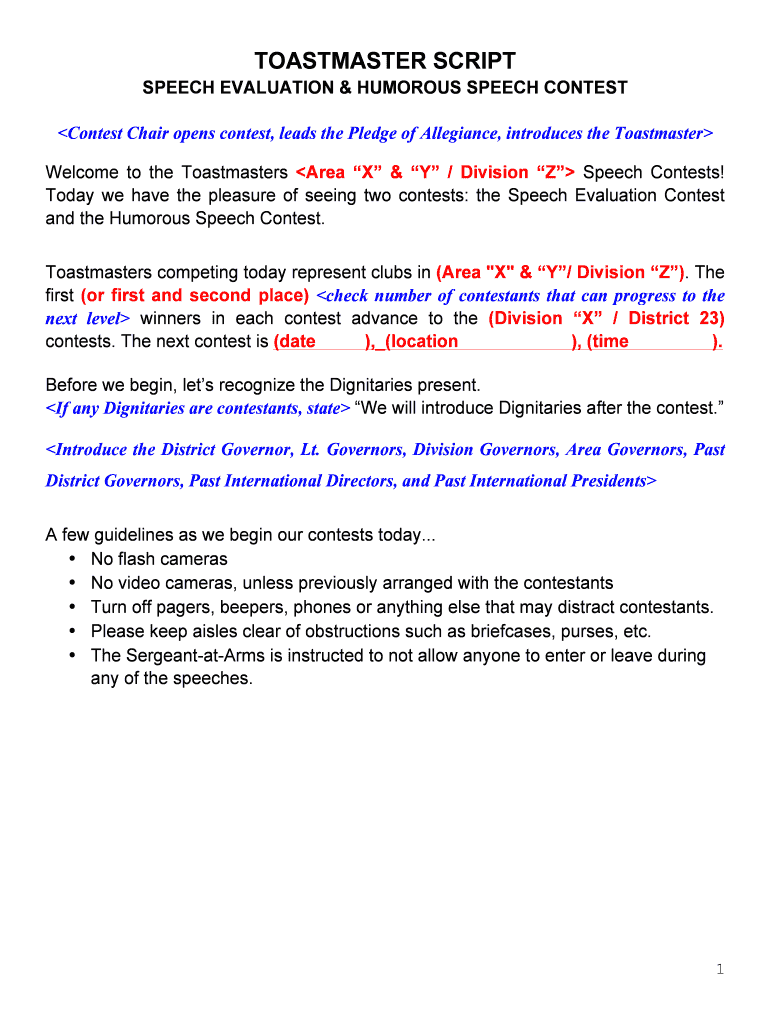 Fillable Online district23 TM Contest Toastmaster Scriptdoc Fax Email ...