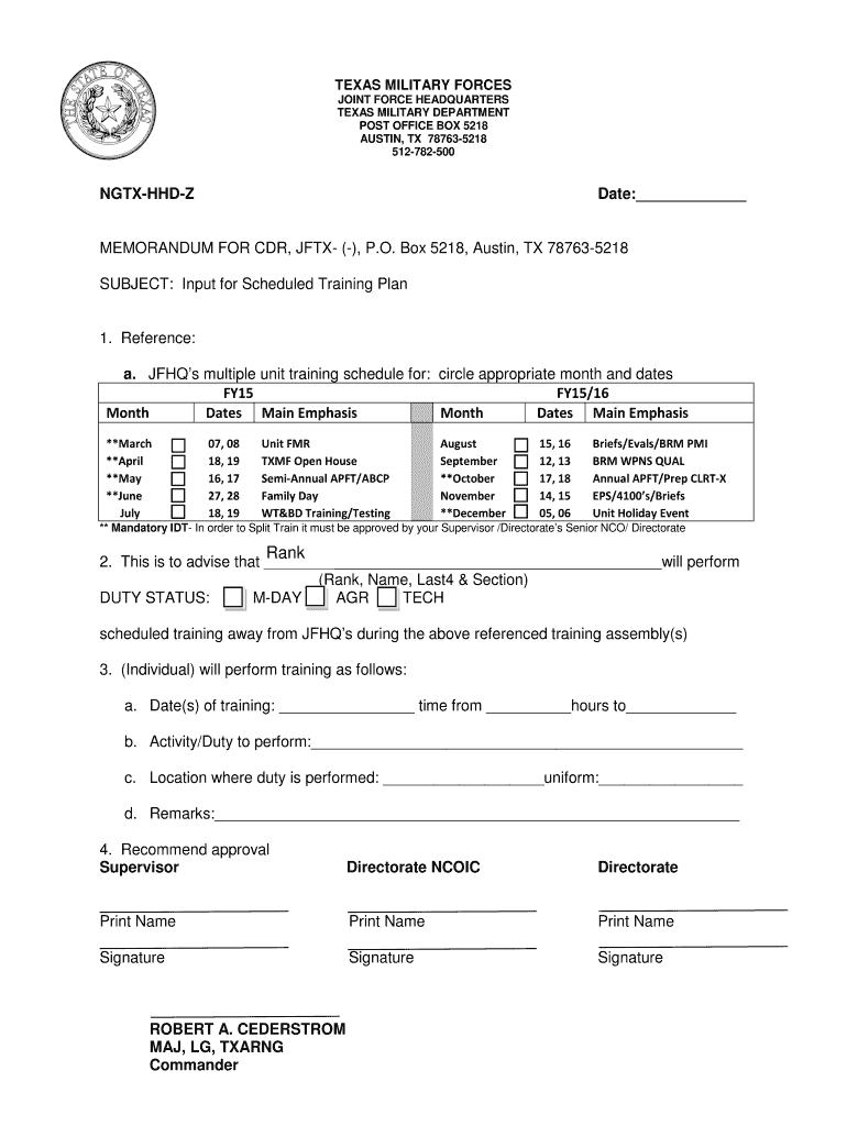 Fillable Online JFHQ Split Training Request Form - Texas Military Fax ...