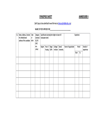 Fillable Online SYNOPSIS SHEET Fax Email Print - pdfFiller