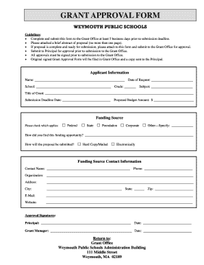 Fillable Online Grant Approval Form - Weymouth Public Schools Fax Email ...