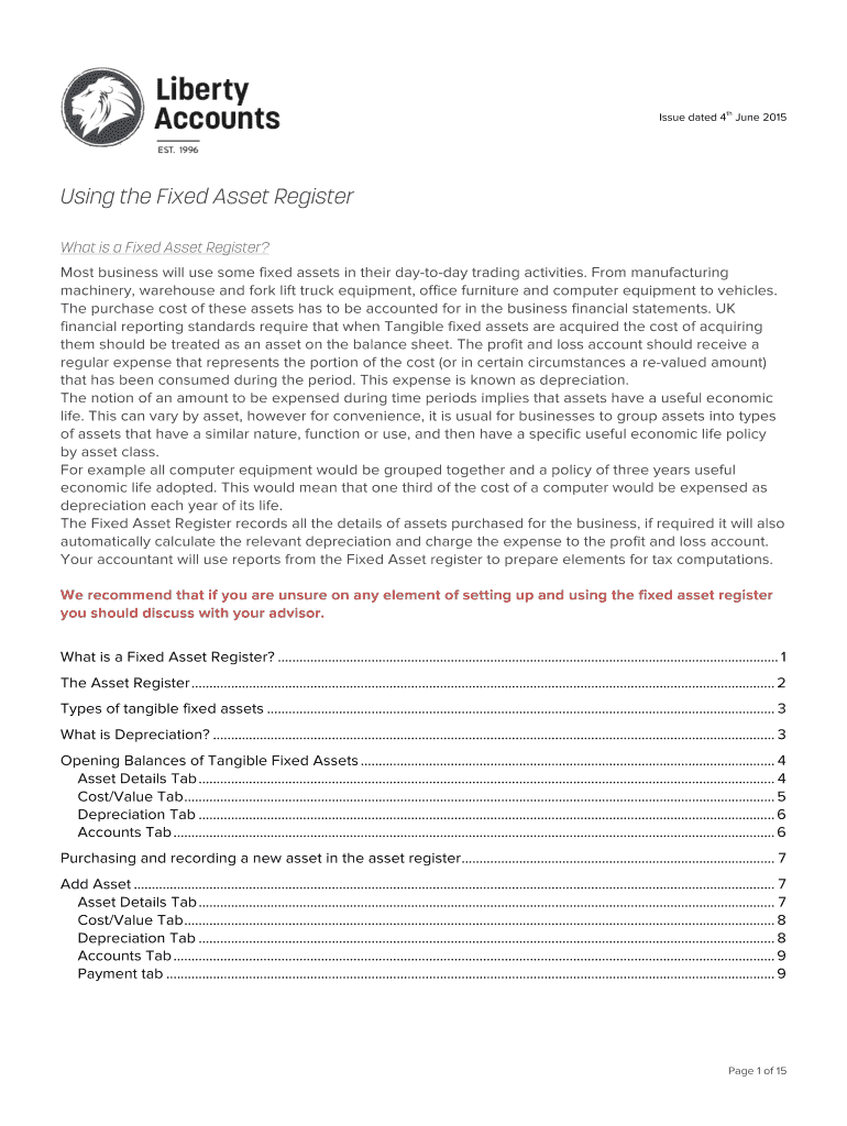 Fillable Online Using the Fixed Asset Register Fax Email Print - pdfFiller