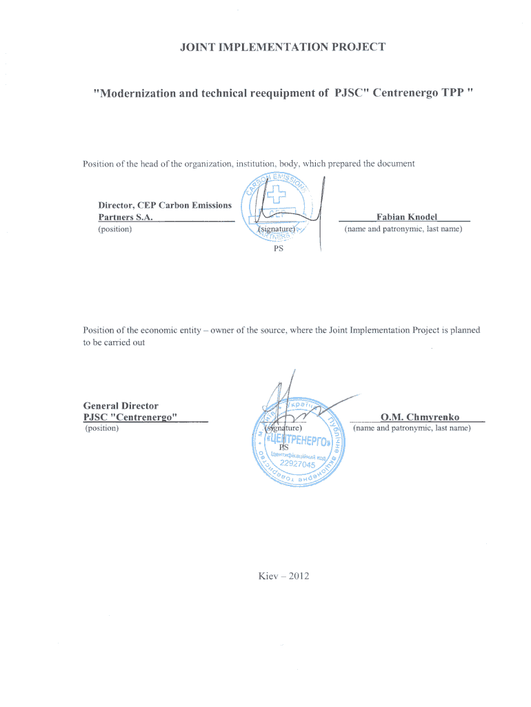 Fillable Online ji unfccc JOINTIMPLEMENTATION PROJECT Modernization andtechnical Fax Email Print ...