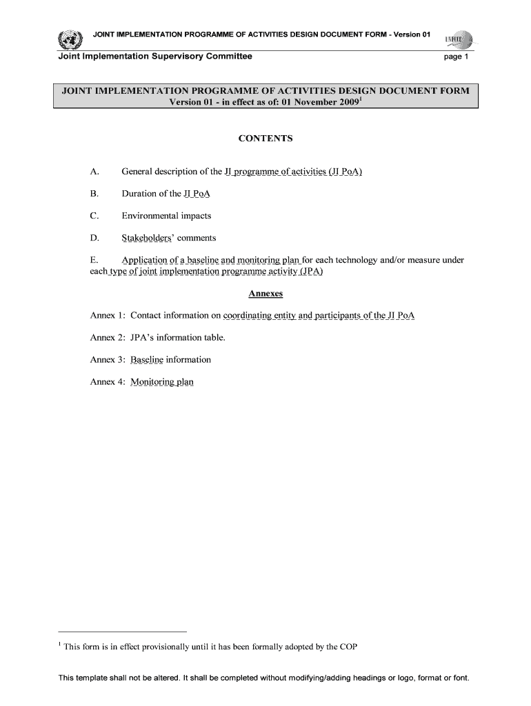 Fillable Online ji unfccc JOINT IMPLEMENTATION PROGRAMME OF ACTIVITIES ...