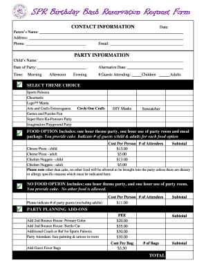 Fillable Online SPR Birthday Bash Reservation Request Form - sacoreccom ...