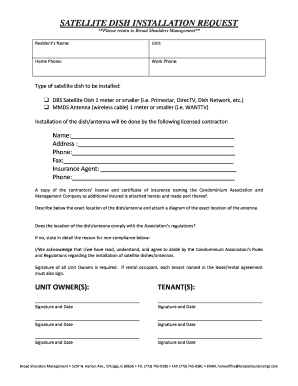 Fillable Online Satellite dish installation request - Broad Shoulders ...