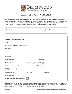Fillable Online beechwood org Job Application Form Teaching Staff Fax ...