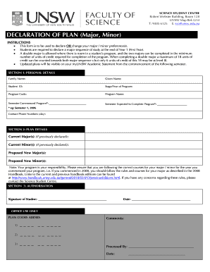 Fillable Online science unsw edu DECLARATION OF PLAN Major Minor - UNSW ...