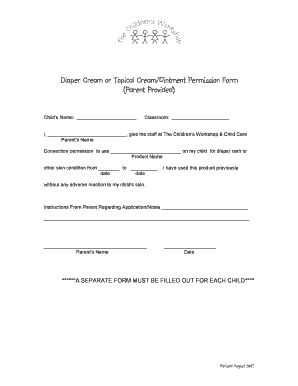 Fillable Online Diaper Cream or Topical CreamOintment Permission Form ...