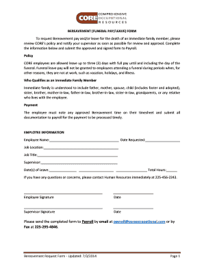 Fillable Online BEREAVEMENT FUNERAL PAYLEAVE FORM Fax Email Print ...