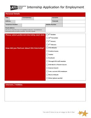 Fillable Online Internship Application for Employment - ATG Tickets Fax ...