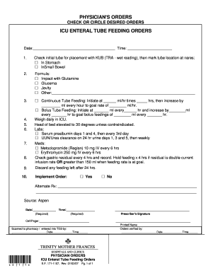 Fillable Online carenet tmfhs ICU ENTERAL TUBE FEEDING ORDERS - TMFHS ...
