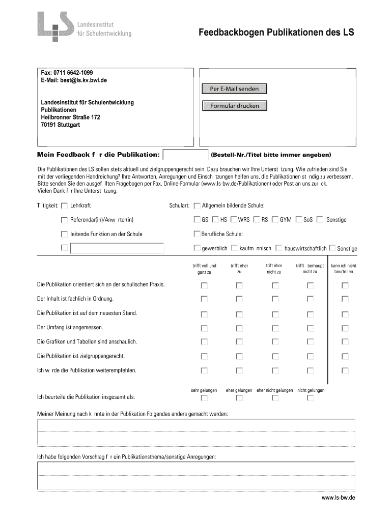 Ausfüllbar Online Feedbackbogen Publikationen des LS Fax Email Drucken ...