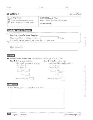 Fillable Online Name Class Date Lesson 64 Standard Form Lesson ...