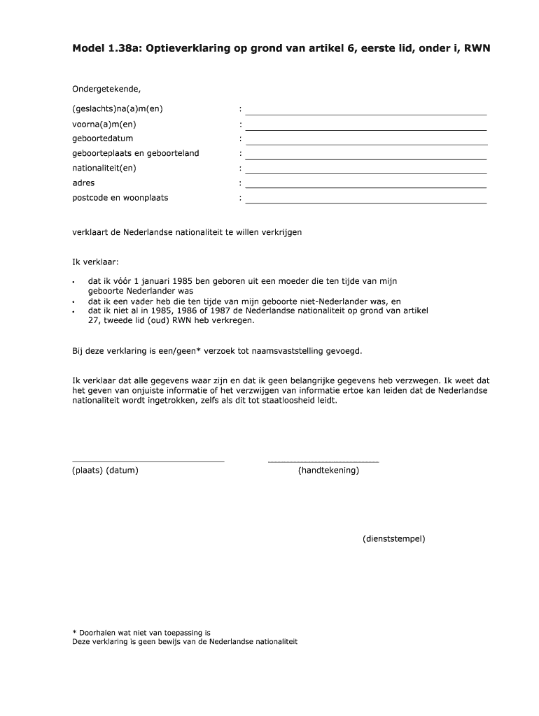 Invulbaar Online Model 138a Optieverklaring op grond van artikel 6 ...