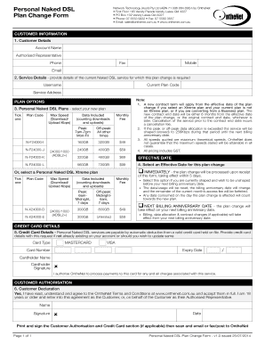 Fillable Online Personal Naked DSL Plan Change Form - OntheNet Fax ...
