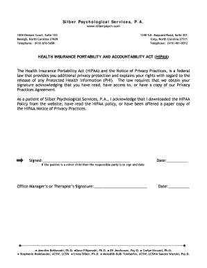 Fillable Online HIPAA Signature Statement - Silber Psychological ...