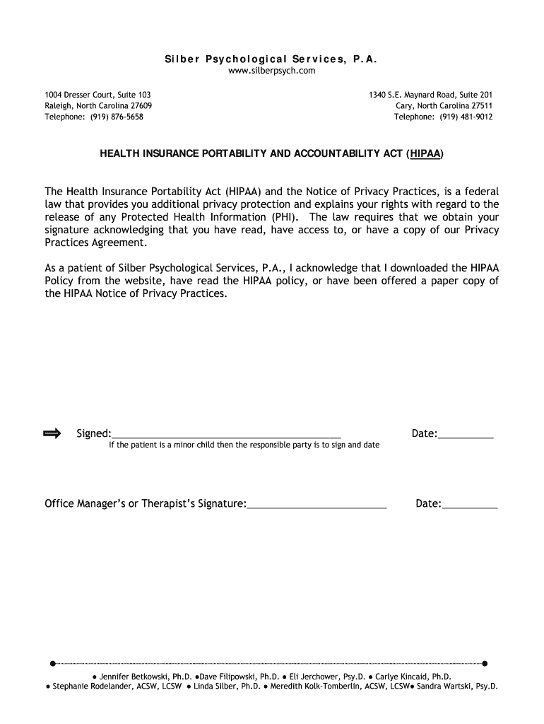 Fillable Online HIPAA Signature Statement - Silber Psychological ...
