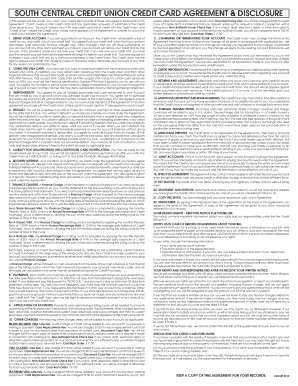 Fillable Online SOUTH CENTRAL CREDIT UNION CREDIT CARD AGREEMENT ...