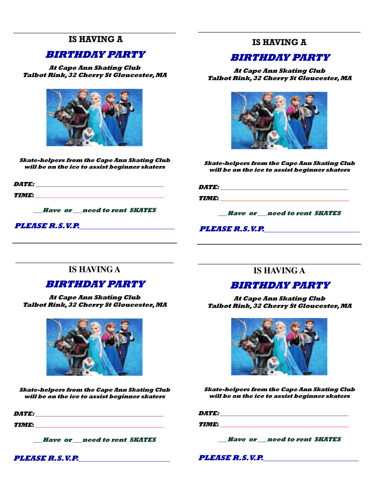 Fillable Online cafsc Birthday party birthday party birthday party ...
