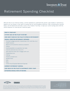 Fillable Online Retirement Spending Checklist - Investors Trust Fax ...