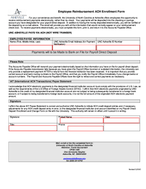 Fillable Online finance unca Employee Reimbursement ACH Enrollment Form ...