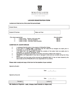 Fillable Online whitecliffe ac LOCKER REGISTRATION FORM - Whitecliffe ...