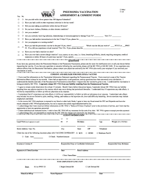 Fillable Online vna PNEUMONIA VACCINATION AR ASSESSMENT amp CONSENT ...