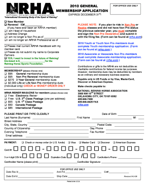 Fillable Online 2010 GENERAL MEMBERSHIP APPLICATION FOR OFFICE USE ONLY ...