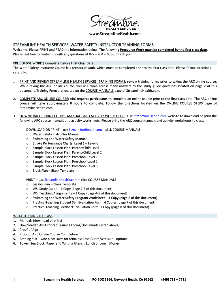 Fillable Online Water Safety Instructor Training bFormsb - Lifeguard ...