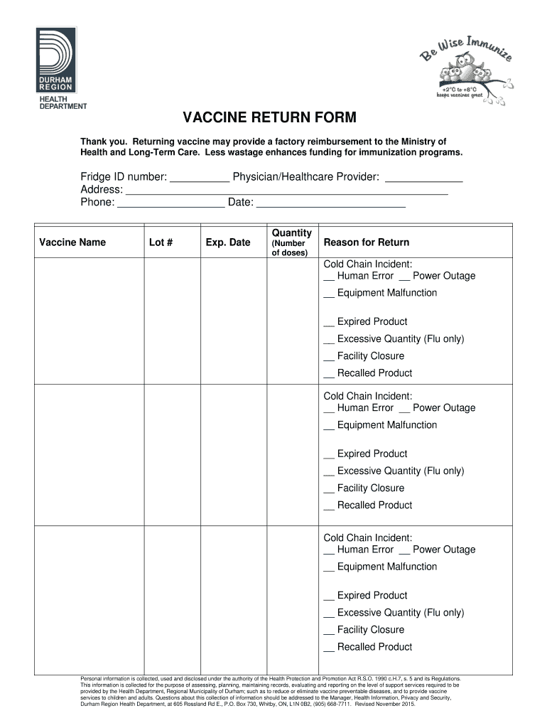 Fillable Online durhammd Vaccine Return bFormb Fax Email Print - pdfFiller