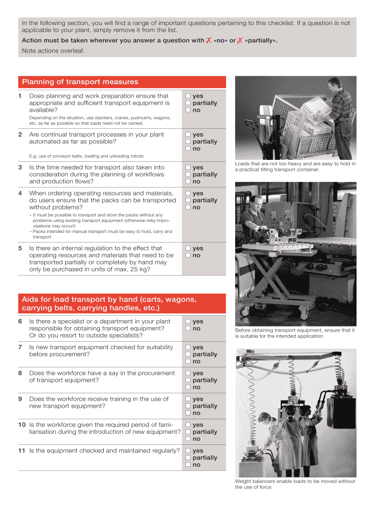 Fillable Online Safety is viable Checklist Moving Heavy Loads by Hand ...