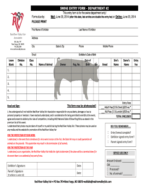 Fillable Online SWINE ENTRY FORM DEPARTMENT 2 This entry form is for ...